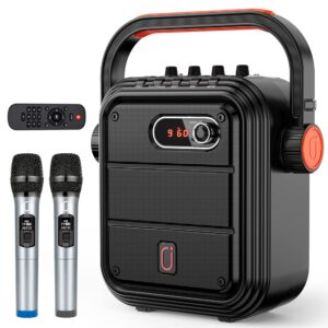 jyx karaoke machine with 2 uhf wireless microphones,5200mah portable microphone speaker set bluetooth 5.0 rechargeable pa system with tws,fm, rec,stage subwoofer supports bt/usb/tf card/aux for party