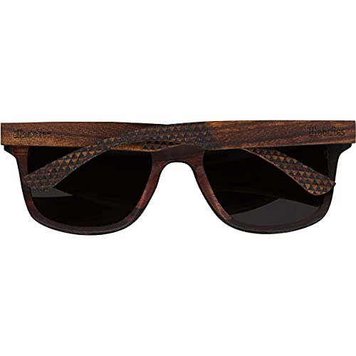 Woodies All Wood Zebra Wood Sunglasses with Polarized Lens and Bamboo Gift Box - Special Edition Engraved Wooden Arms