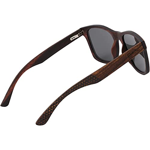 Woodies All Wood Zebra Wood Sunglasses with Polarized Lens and Bamboo Gift Box - Special Edition Engraved Wooden Arms