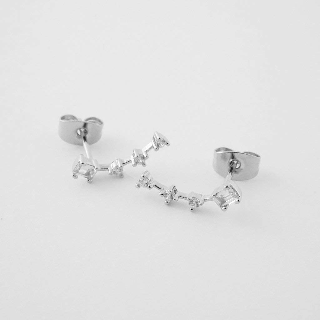 HONEYCAT Little Dipper Crystal Ear Crawlers Studs in Gold, Rose Gold, or Silver | Minimalist, Delicate Jewelry (Silver)