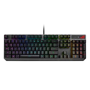 asus rog strix scope rx gaming mechanical keyboard, red optical switches, usb 2.0 passthrough, 2x wider ctrl key, aura sync, armoury crate rgb lighting, black