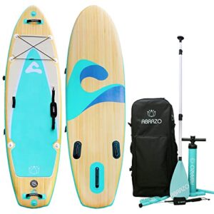 abrazo namaste yoga inflatable stand up paddle board for adults - with non-slip yoga mat surface, includes sup accessories: paddle, patch repair kit, hand pump, sup leash, and sup backpack