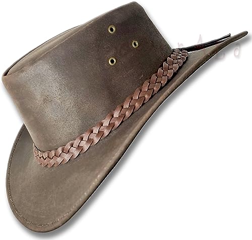 Oztrala Oiled Leather Hat Australian Outback Western Jacaru Cowboy WO HL11 US Brown