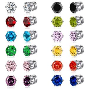 spiritlele 12 pairs colors cubic zirconia magnetic earrings clip on non piercing earrings set unisex (six prong cytal)