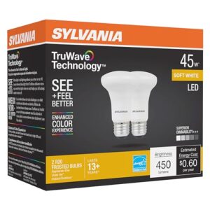 sylvania led truwave natural series r20 light bulb, 45w equivalent efficient 5w, dimmable, frosted, 2700k, soft white - 2 pack (40788)