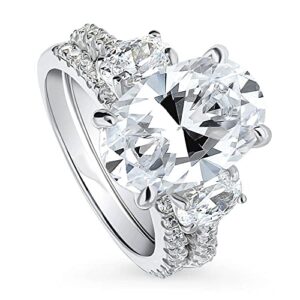 berricle sterling silver 3-stone wedding engagement rings oval cut cubic zirconia cz ring set for women, rhodium plated size 8