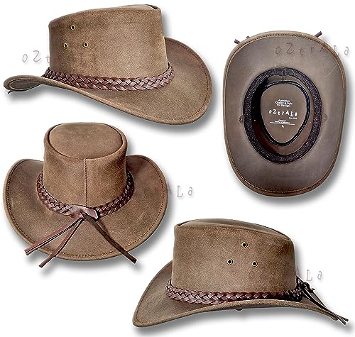 Oztrala Oiled Leather Hat Australian Outback Western Jacaru Cowboy WO HL11 US Brown