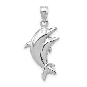 14k white gold dolphin pair pendant 28mm 14mm style k6028