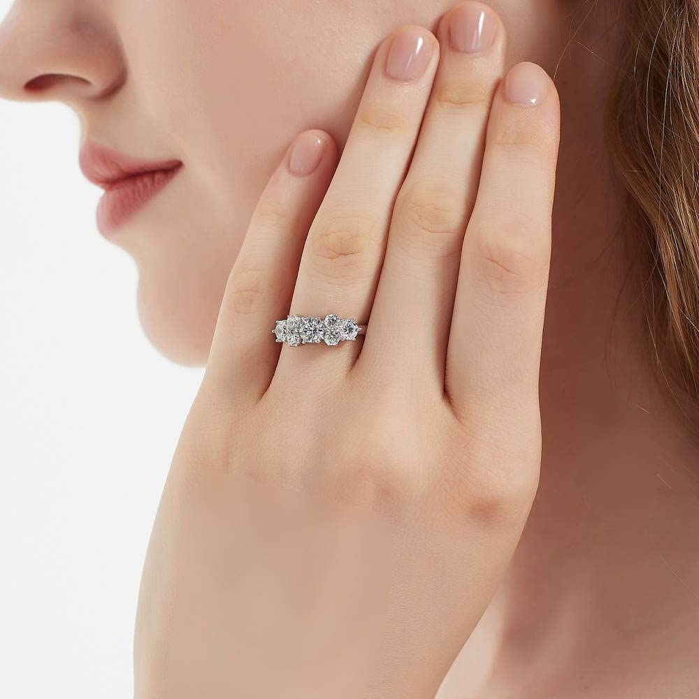 BERRICLE Sterling Silver Flower Cubic Zirconia CZ Fashion Ring for Women, Rhodium Plated Size 9