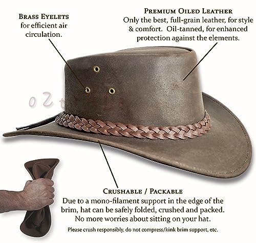 Oztrala Oiled Leather Hat Australian Outback Western Jacaru Cowboy WO HL11 US Brown