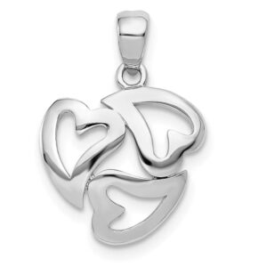 14k white gold polished cut-out 3-heart pendant qk5857