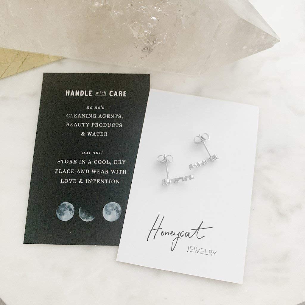 HONEYCAT Little Dipper Crystal Ear Crawlers Studs in Gold, Rose Gold, or Silver | Minimalist, Delicate Jewelry (Silver)