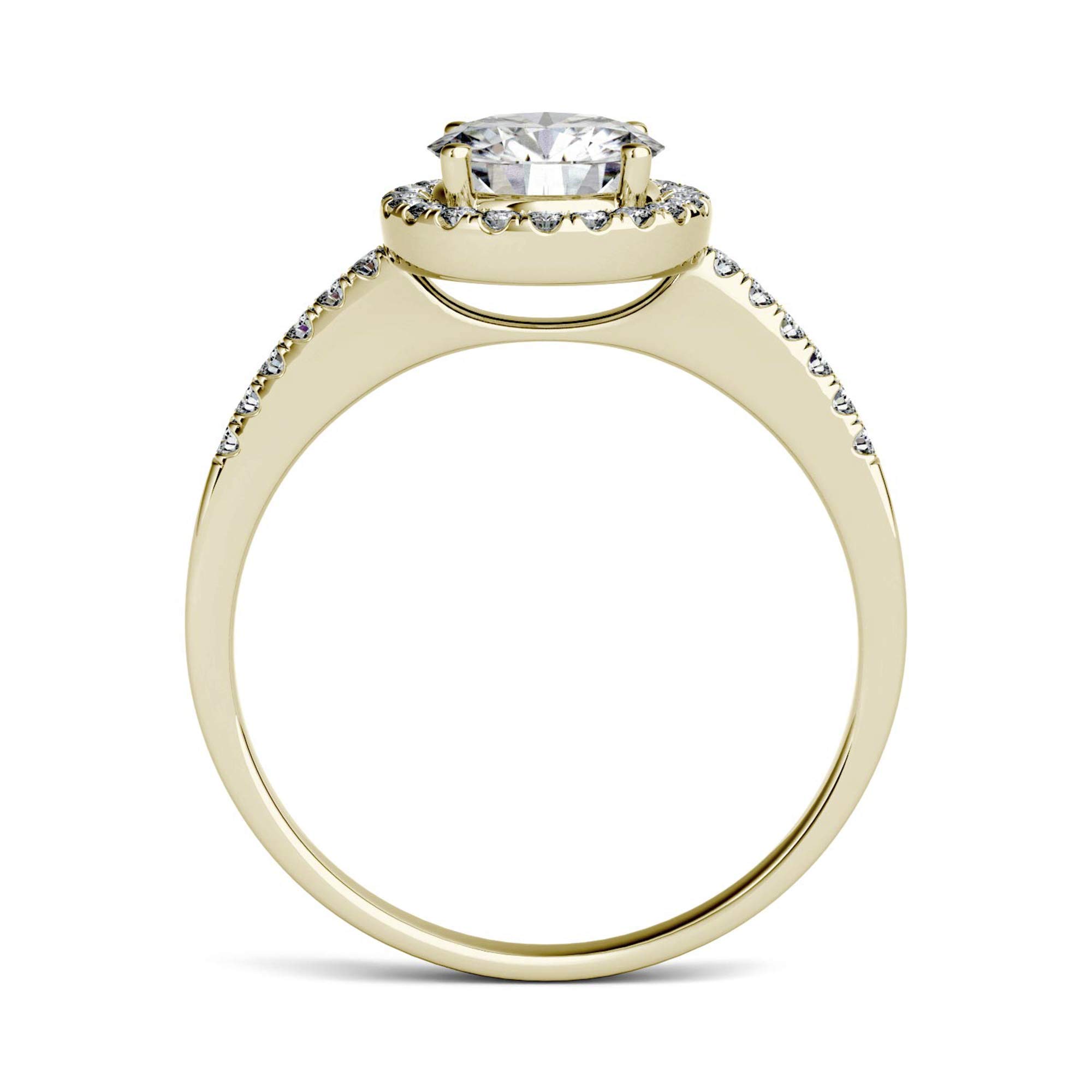 Charles & Colvard Created Moissanite 6.5mm Round Cut Engagement Ring for Women | 1.3 cttw DEW | Lab Grown | Solid 14K Yellow Gold | Size 5.5