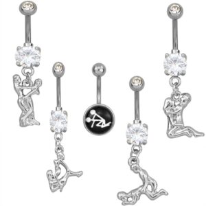 blue palm jewelry 5 - kama sutra sex position nasty surgical steel belly button dangle ring 14 gauge 3/8 inch barbell b625