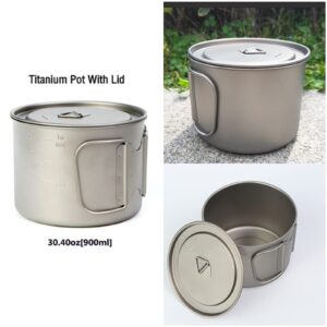 BIVOUAC 900ml Titanium Pot With Lid Titanium Cup titanium camping cookware Camp Pot Titanium Coffee Cup Backpacking