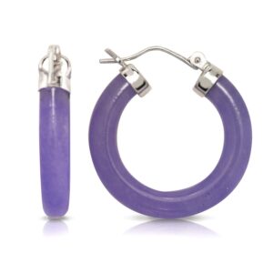 925 sterling silver tube lavender jade hoop earrings (4mm x 26mm) (purple)