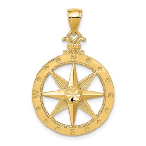 14k diamond-cut polished compass pendant 31mm style k6096