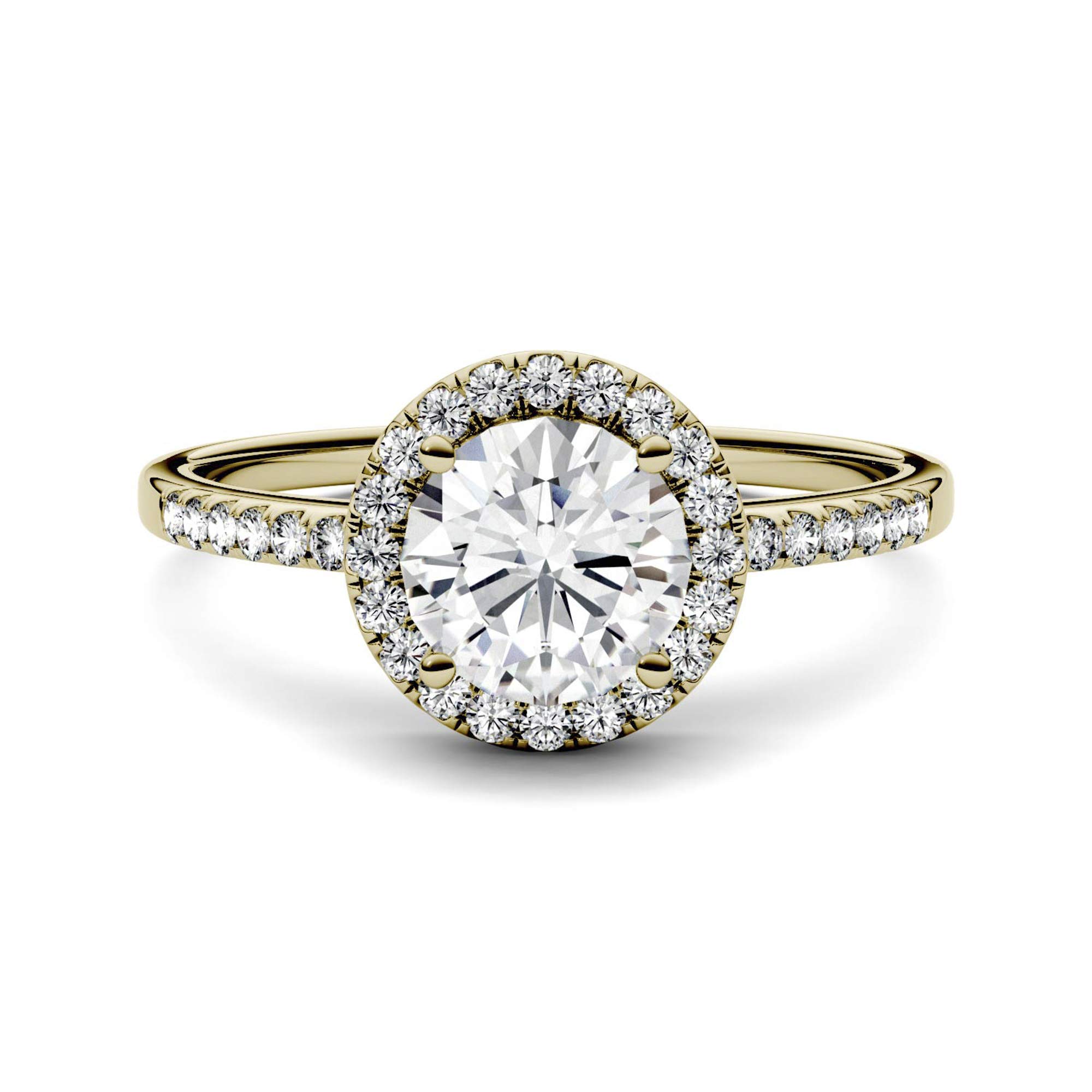 Charles & Colvard Created Moissanite 6.5mm Round Cut Engagement Ring for Women | 1.3 cttw DEW | Lab Grown | Solid 14K Yellow Gold | Size 5.5