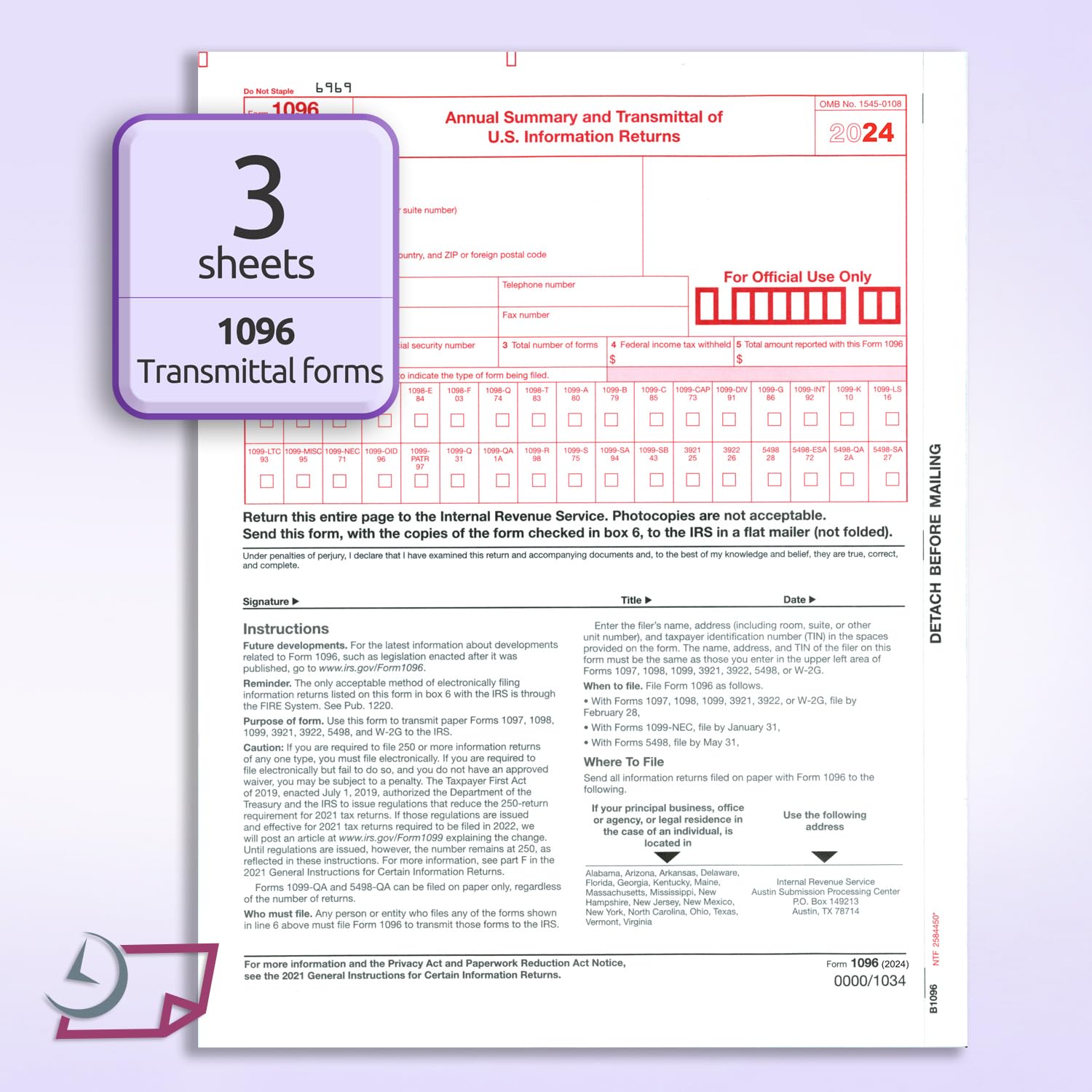 NextDayLabels - 1099-NEC Forms for 2024, 4-Part Tax Forms, Vendor Kit of 50 Laser Forms and 50 Self-Seal Envelopes, Forms Designed for QuickBooks, TFP and Other Accounting Software