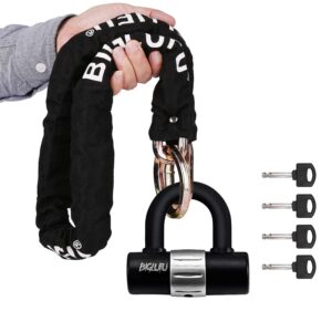 motorcycle chain locks, biglufu 3.3ft/100cm heavy duty long security chain, cut proof 0.39 inch/10mm thick square chains with 0.63inch/16mm u lock, bike chain locks for motorbike, scooter, moped