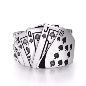 punk silver plated poker ring adjustable ace of spades open ring gothic hip hop playing card spades poker ring jewelry for women men-b