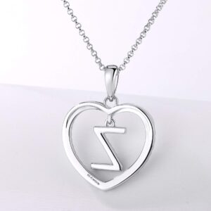 JO WISDOM Women Heart Necklace,925 Sterling Silver 26 Initial Letters Alphabet Z Pendant Necklace with 3A Cubic Zirconia Personalized Jewelry Gift