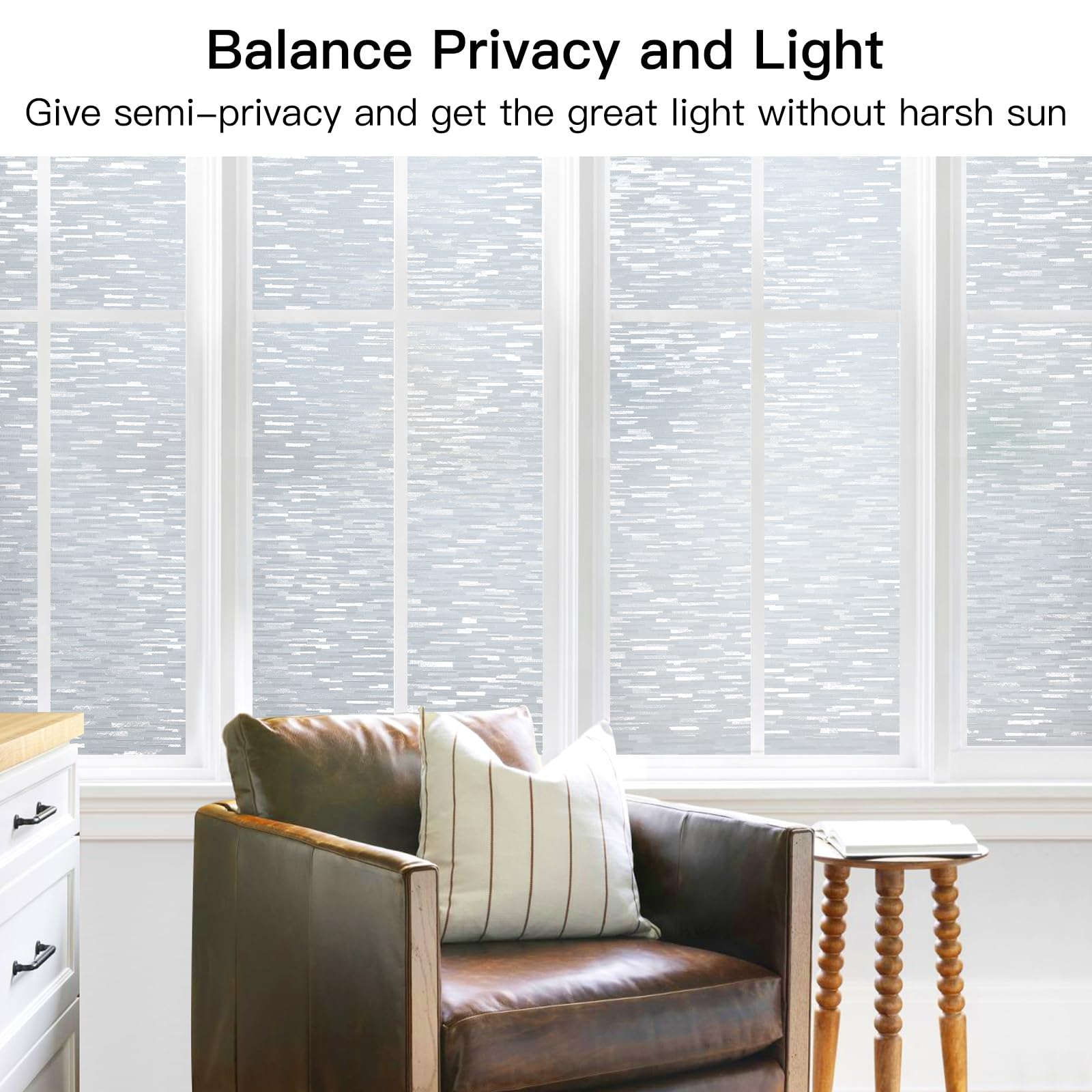 DOWELL Window Privacy Film, Frosted Glass Window Film, Non Adhesive Static Window Clings, Opaque Window Vinyl, UV Blocking Glass Sticker Covering for Home Office, 17.5 x 78.7 inches