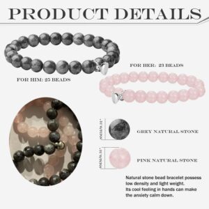 EIELO 4Pcs Couples Bracelet Necklace Set Matching His and Hers Promise Love Heart Pendant Necklace Bracelet for Couples Long Distance Relationship Natural Stone Bead Couple Jewelry (B)