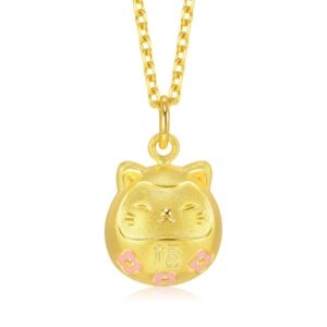 chow sang sang chinese gifting collection 999 24k solid gold maneki neko lucky cat pendant for women 92025p [not include the-necklace]