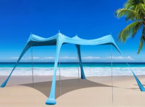 botindo family beach tent canopy sun shade, pop up grande beach tent sun shelter stability 4 poles with portable carry bag outdoor shade for beach fishing backyard camping picnics