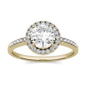 Charles & Colvard Created Moissanite 6.5mm Round Cut Engagement Ring for Women | 1.3 cttw DEW | Lab Grown | Solid 14K Yellow Gold | Size 5.5