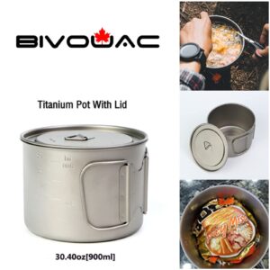 BIVOUAC 900ml Titanium Pot With Lid Titanium Cup titanium camping cookware Camp Pot Titanium Coffee Cup Backpacking