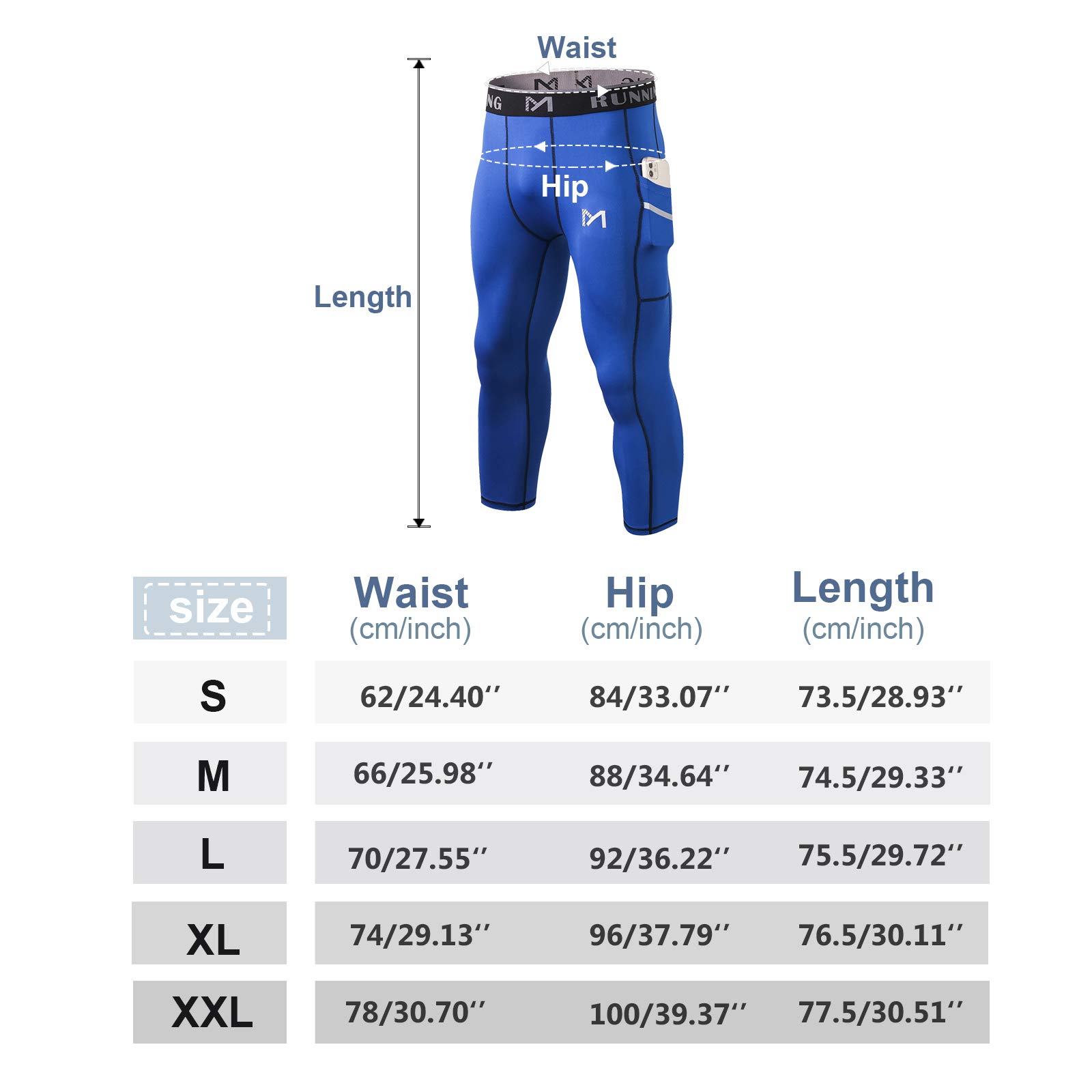 MEETYOO Men's 3/4 Compression Pants with Pockets, Black+Grey+Blue, XX-Large