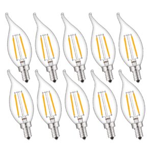 crlight 2w 250lm dimmable led candelabra bulb 2500k warm white, 25w equivalent e12 led candle bulbs, antique ca11 flame shape clear chandelier light bulbs, 10 pack