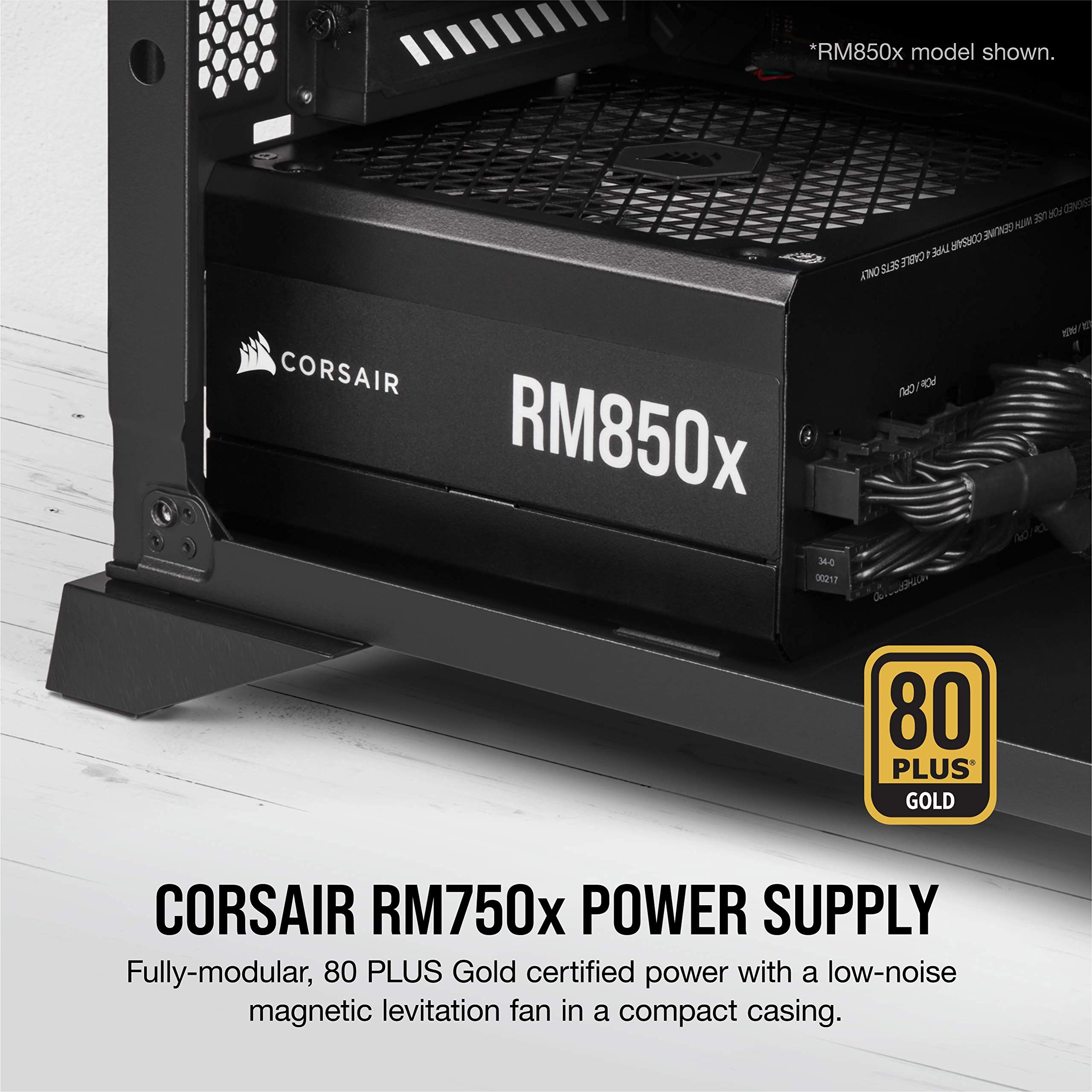 CORSAIR RM750x Fully Modular ATX Power Supply - 80 PLUS Gold - Low-Noise Fan - Zero RPM - Black