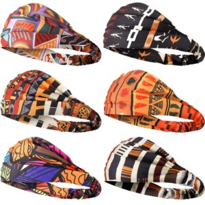 syhood 6 piece african headbands african hair accessories for women girls wide stretchy african print elastic hair bands vintage yoga headpiece boho sports head wrap(novelty style)