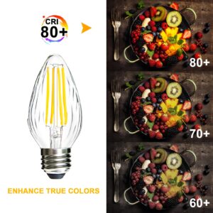 ROMANJOY F15 Dimmable LED Light Bulbs Led Porch Light Bulb 8W Equivalent 80W 2700K Warm White E26 Edison Vintage Bulb Flame Wrinkle Clear Glass Cover for Chandelier Lamp Ceiling Fan,4-Pack…