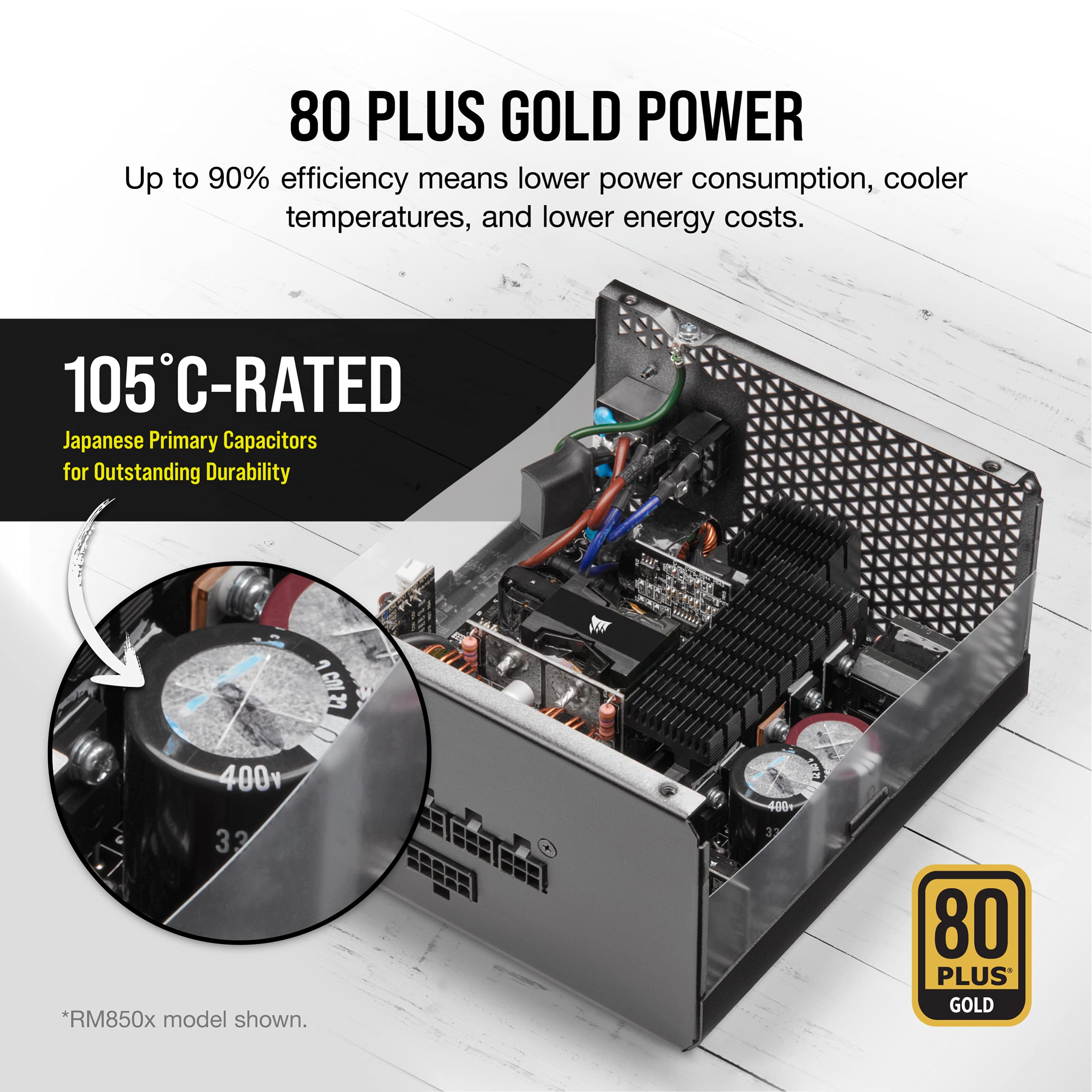 CORSAIR RM750x Fully Modular ATX Power Supply - 80 PLUS Gold - Low-Noise Fan - Zero RPM - Black