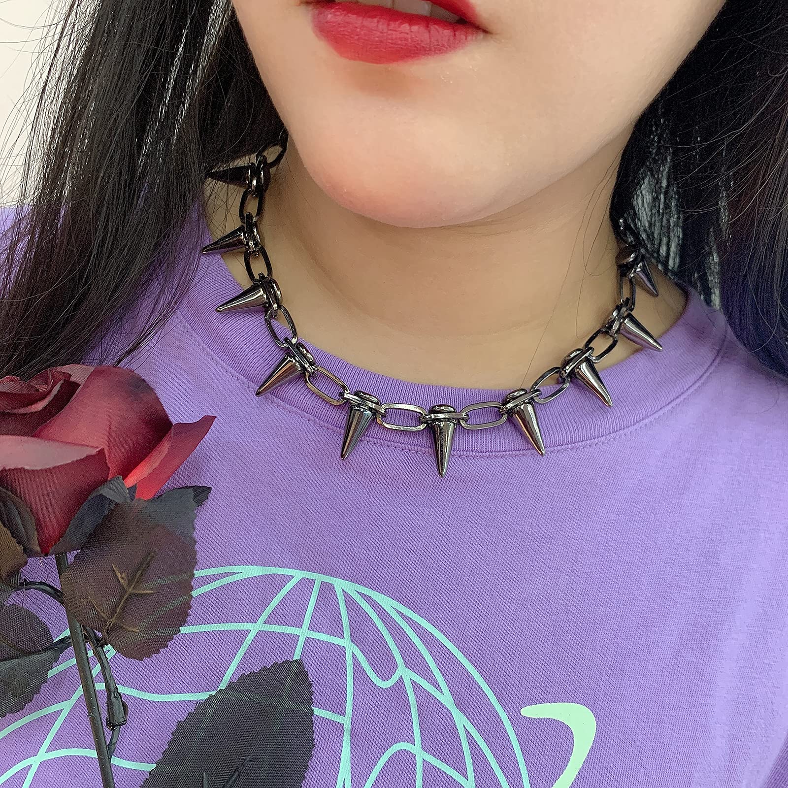 Reaowazo Spike Chokers for Women Choker Goth Necklaces Mens Chain Choker Collar Punk Streetwear Handmade Adjustable Vintage Rivet Jewelry Black