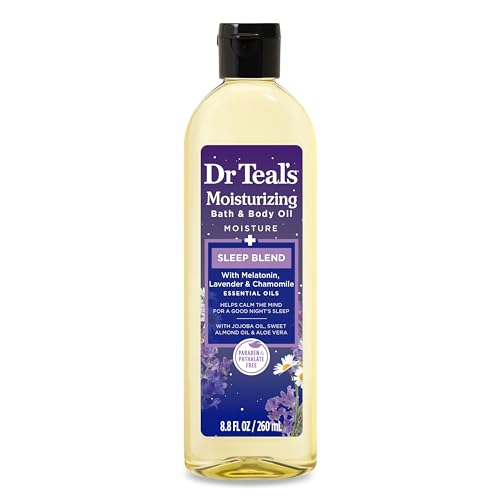 Dr Teal's Moisturizing Bath & Body Oil, Sleep Blend with Melatonin, Lavender & Chamomile Essential Oils, 8.8 fl oz.