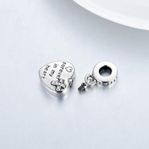 LONAGO Heart Urn Charm Hold Ashes for Bracelet Necklace 925 Sterling Silver Heart Shape Picture Bead Charm Gift for Women