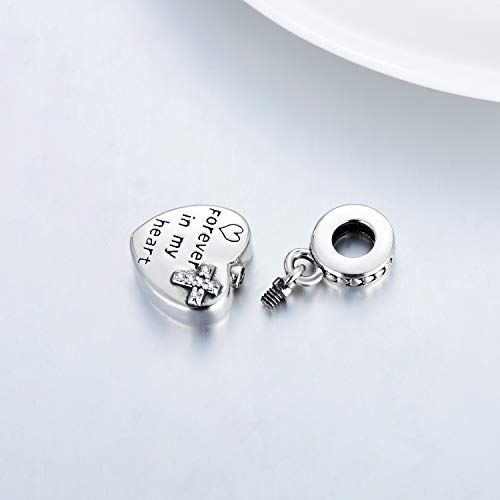 LONAGO Heart Urn Charm Hold Ashes for Bracelet Necklace 925 Sterling Silver Heart Shape Picture Bead Charm Gift for Women