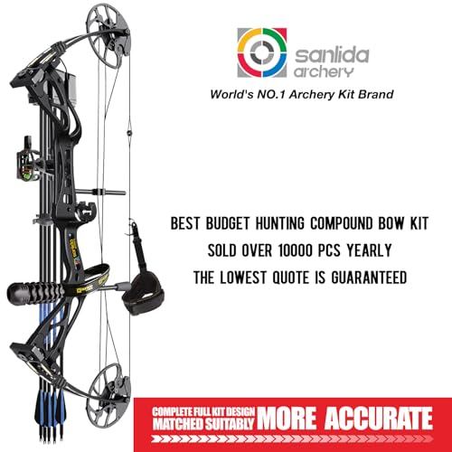 Sanlida Archery Dragon X8 RTH Compound Bow Package for Adults and Teens,18”-31” Draw Length,0-70 Lbs Draw Weight,up to IBO 310 fps,No Bow Press Needed,Limbs Made in USA,Limited Life-time Warranty