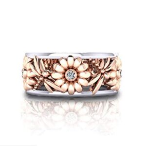 Wenbin Silver Rings Daisy White Sapphire Silver Rings Women's Elegant Sunflower Dragonfly Hollow Finger Ring Band Jewelry Cubic Zirconia Ring Size 6-10 (US 10)