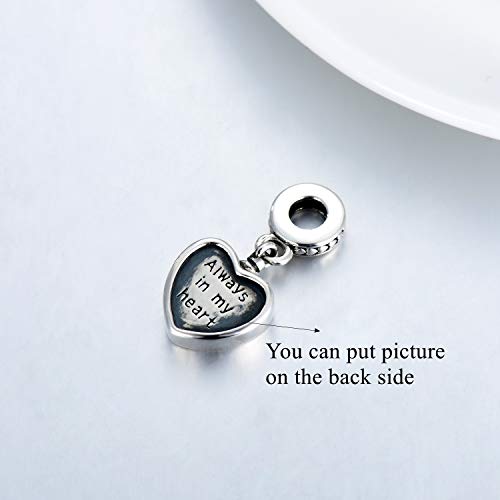 LONAGO Heart Urn Charm Hold Ashes for Bracelet Necklace 925 Sterling Silver Heart Shape Picture Bead Charm Gift for Women