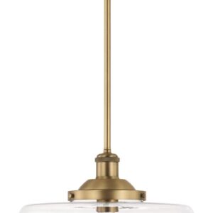 Capital Lighting 342211AD Miller Urban/Industrial Clear Ribbed Glass Pendant Light Fixture, 1-Light 100 Watt, 12" H x 15" W, Aged Brass