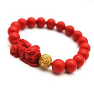 feng shui amulet bracelet prosperity red bead bracelet with charm red pi xiu/pi yao attract lucky wealthy bangle for women/men(12mm&1 pixiu)