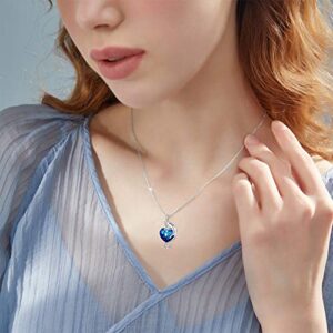 AOBOCO Cat Necklace Sterling Silver Cute Cat Pendant Jewelry with Ocean Blue Heart Crystal Gifts for Cat lover