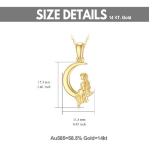 14k Solid Gold Moon Girl Pendant Necklaces for Women - Necklaces Gold Jewelry Present for Wife Girlfriend Mother,16+1+1 Inch