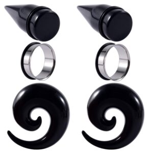 chuanci 3pairs acrylic black ear taper ear spiral expander ear plugs surgical steel ear tunnel gauges ear stretcher piercing body jewelry (3 pairs mix style,1/2''(12mm))